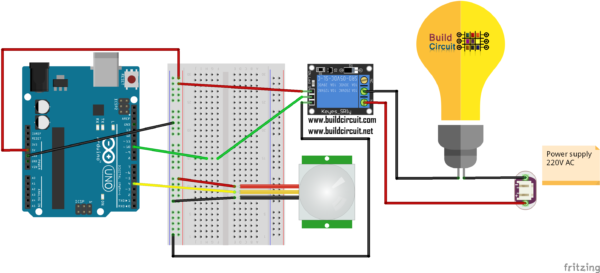Turn On An Ac Lamp Using Arduino 5v Relay And Motion Sensor Buildcircuitcom 