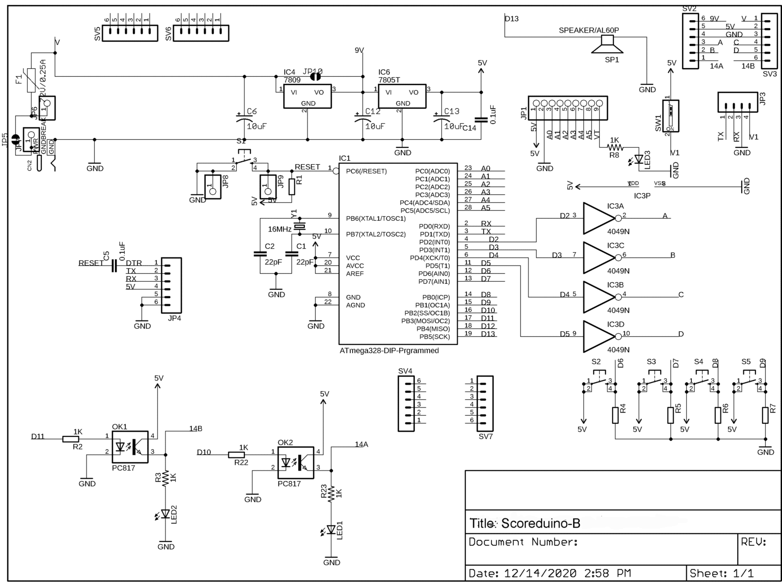 Scoreduino-B Arduino based controller for digital scoreboards ...
